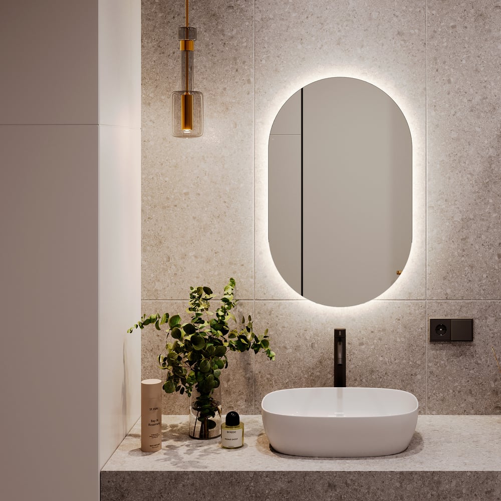 Безрамное овальное зеркало GENGLASS NOLVIS NF LED S, контурная ...