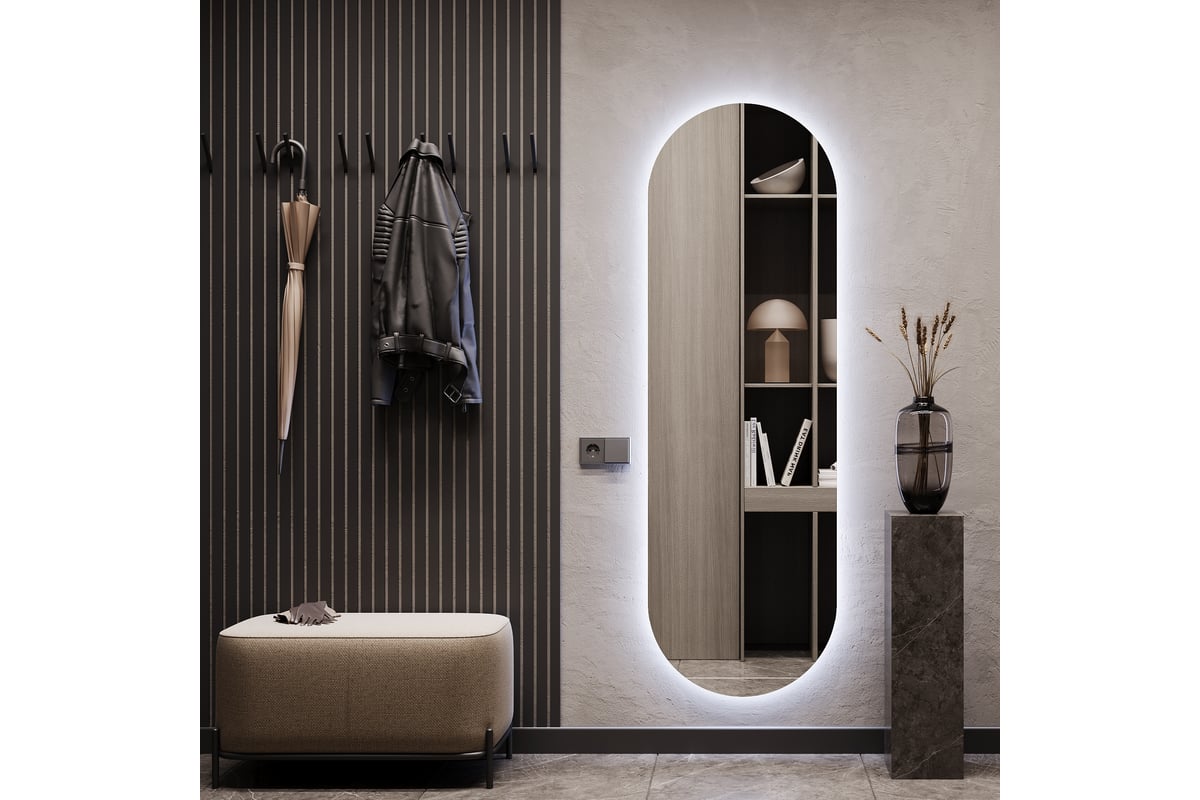 Безрамное овальное зеркало GENGLASS NOLVIS NF LED L, контурная холодная ...