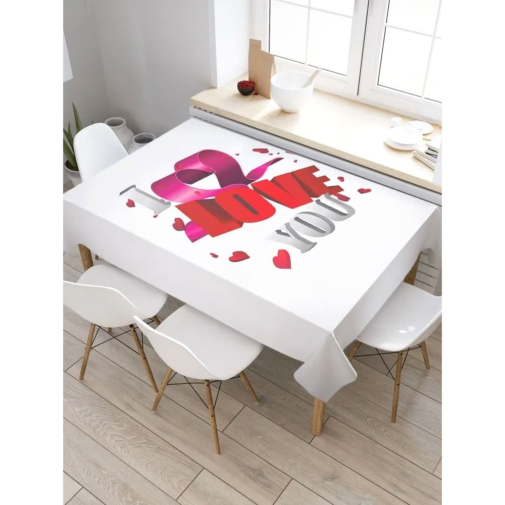 Скатерть прямоугольная водоотталкивающая JOYARTY на стол Любовь и голуби 120x145 см tcox_422671 ...