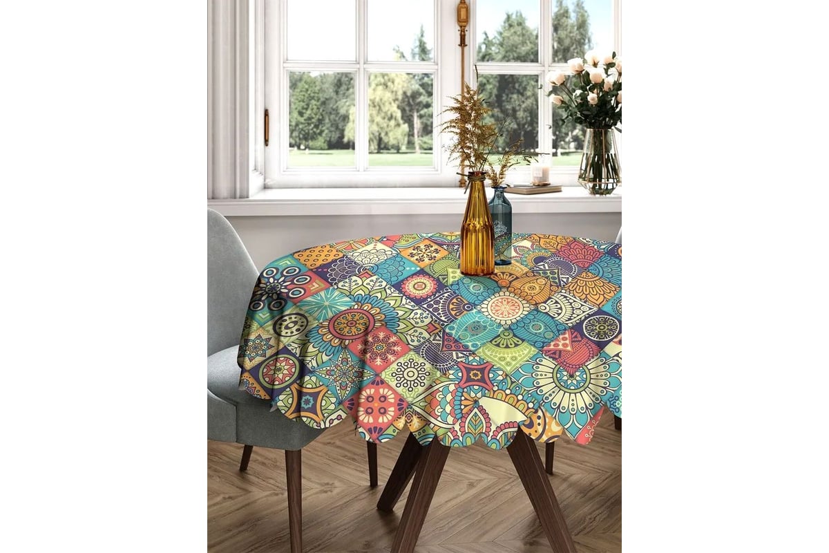 Скатерть круглая тканевая JOYARTY на стол с рисунком Пэчворк 150х150 см rtcf01_423856_150x150 ...