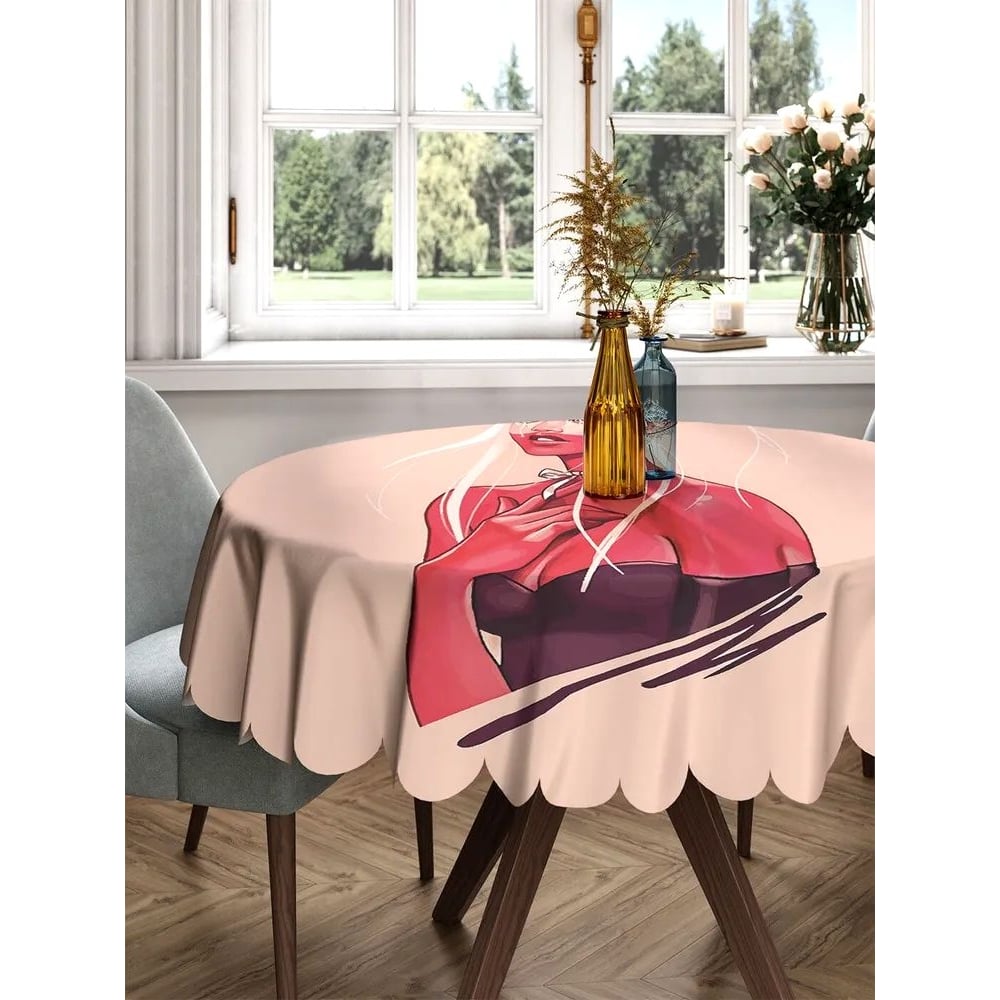 Скатерть круглая тканевая JOYARTY на стол с рисунком Девушка дьявол 150х150 см rtcf01_423866 ...