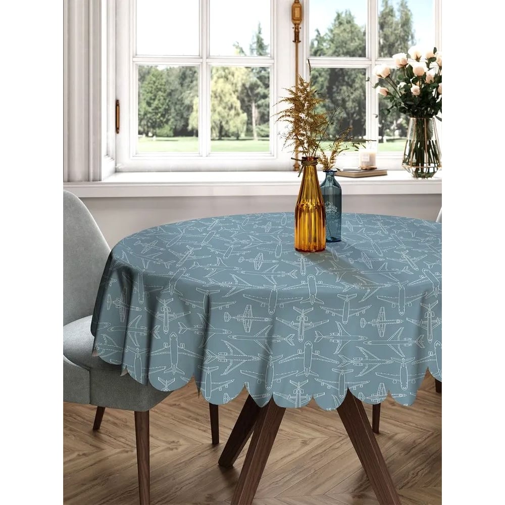 Скатерть круглая тканевая JOYARTY на стол с рисунком Современный самолет 150х150 см rtcf01 ...