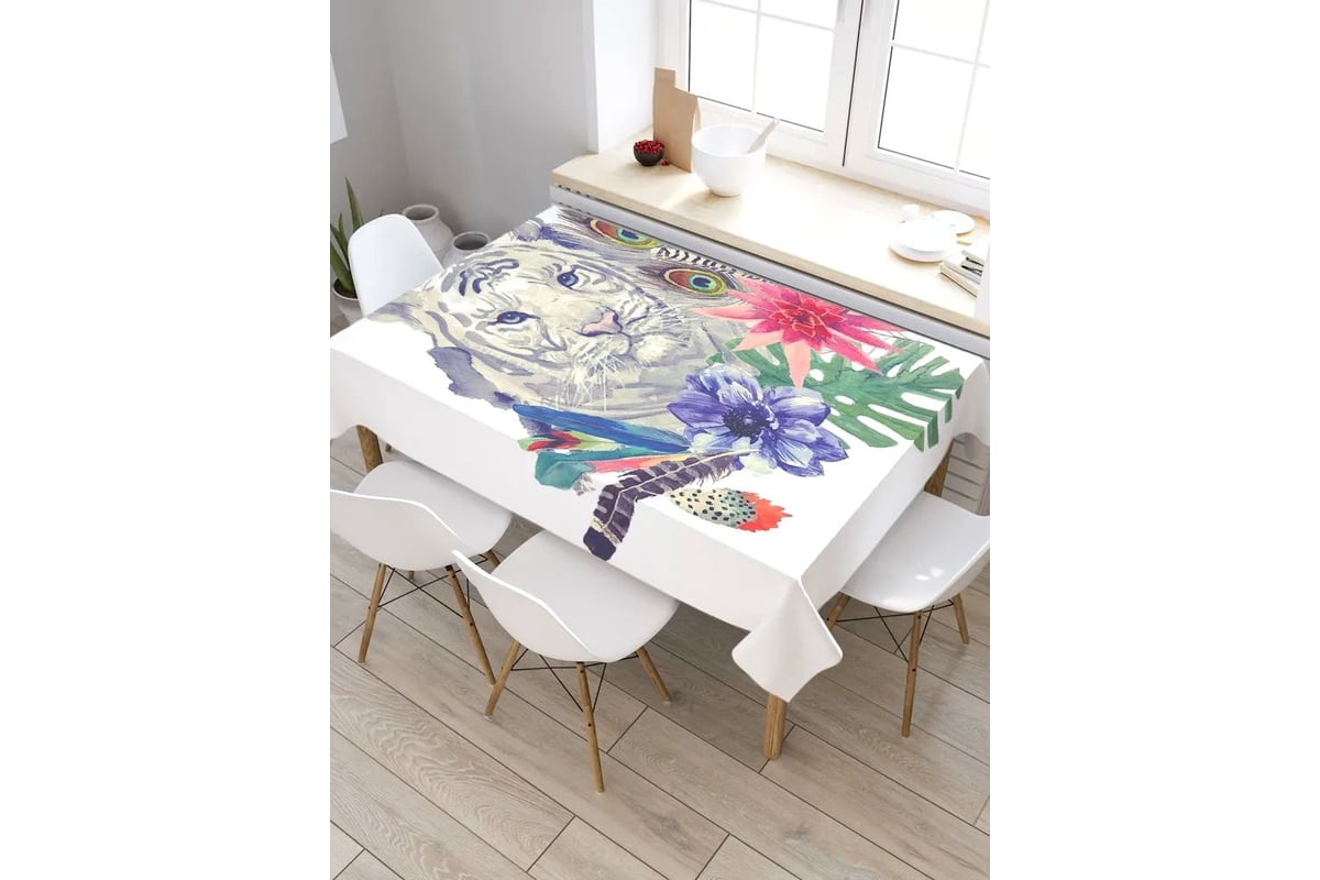 Прямоугольная скатерть из сатена JoyArty Тропический тигр tc_38651_120x145 - выгодная цена ...