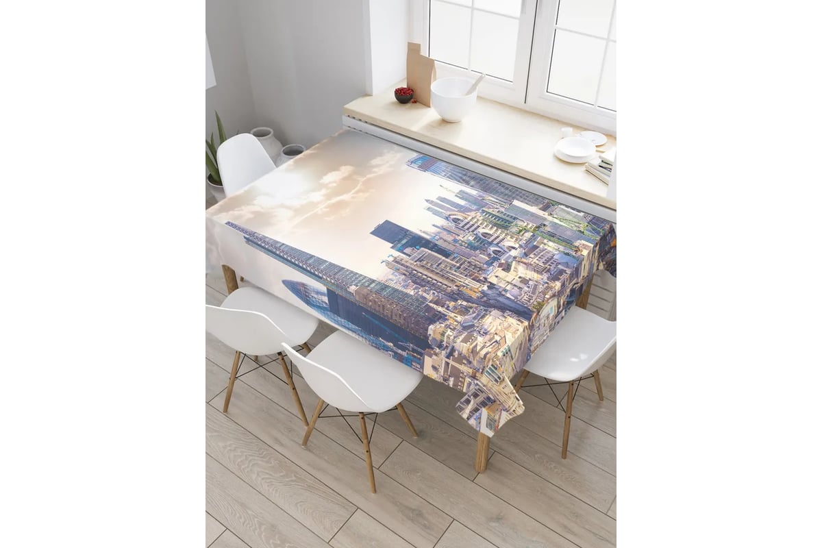 Прямоугольная скатерть из сатена JoyArty Утренний мегаполис tc_38543_120x145 - выгодная цена ...