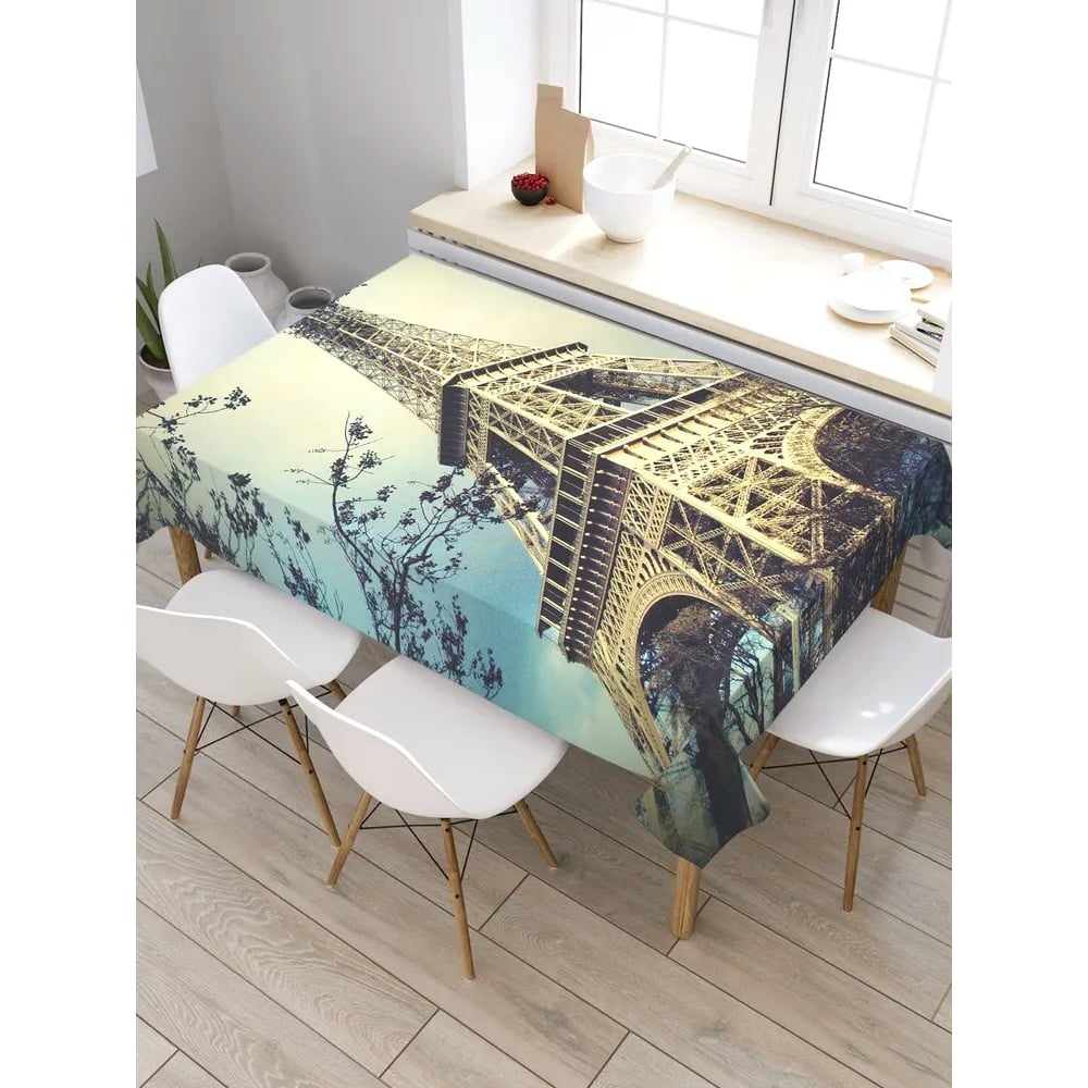 Скатерть JoyArty Эйфелевая башня снизу, прямоугольная, из сатена tc_8429_120x145 - выгодная цена ...