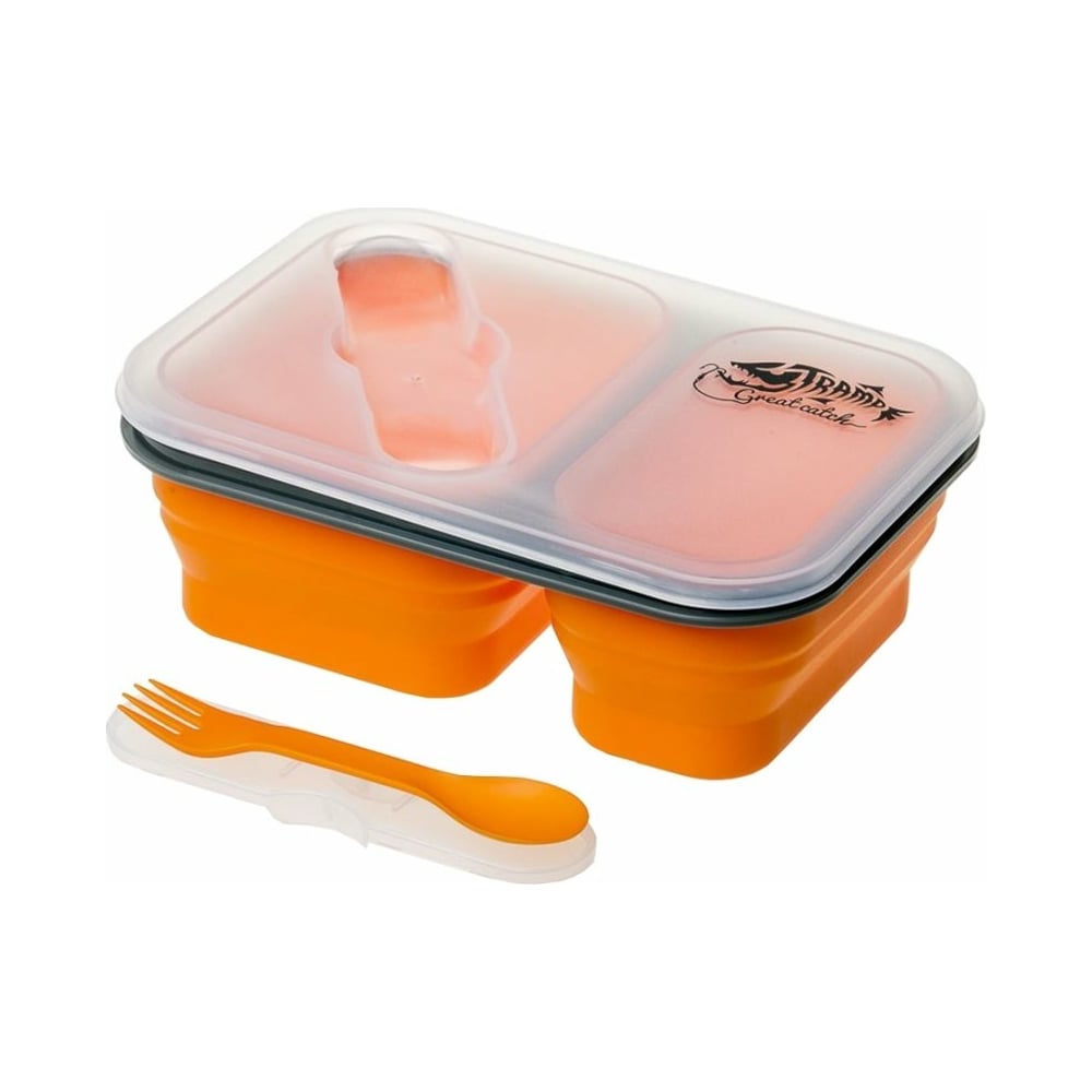 Силиконовый контейнер Tramp 2 отсека, с ловилкой, оранжевый , 900 мл ...