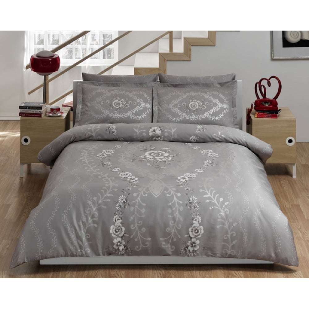 Комплект постельного белья TAC SATIN DELUX семейный LOUVRE, серый 4246 ...