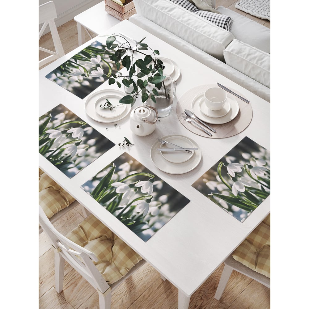 Салфетки на стол для сервировки JOYARTY прямоугольные, плейсмат "Подснежник в лесу", 32x46 см, в ...