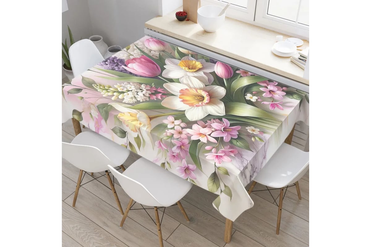 Прямоугольная тканевая скатерть на стол JoyArty с рисунком Цветочная композиция 120 на 145 см tc ...