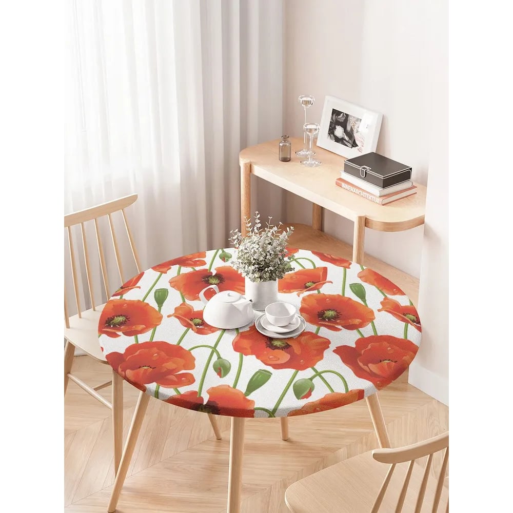 Скатерть на кухонный стол JoyArty Бескрайние маки, круглая на резинке, диаметр 75-100 см frtc ...