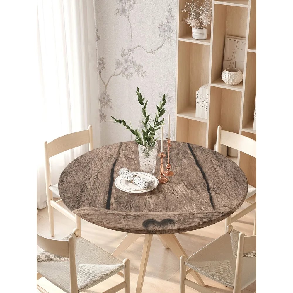 Скатерть на кухонный стол JoyArty Деревянный забор, круглая на резинке, диаметр 105-120 см frtc ...