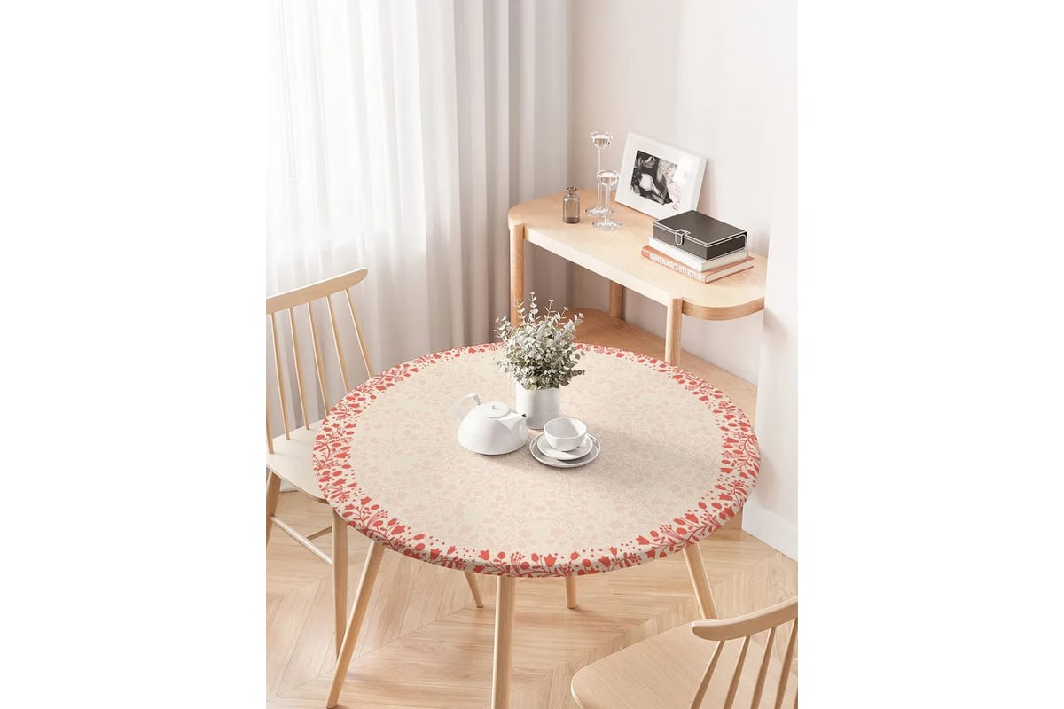 Скатерть на кухонный стол JoyArty Орнамент из цветов, круглая на резинке, диаметр 75-100 см frtc ...
