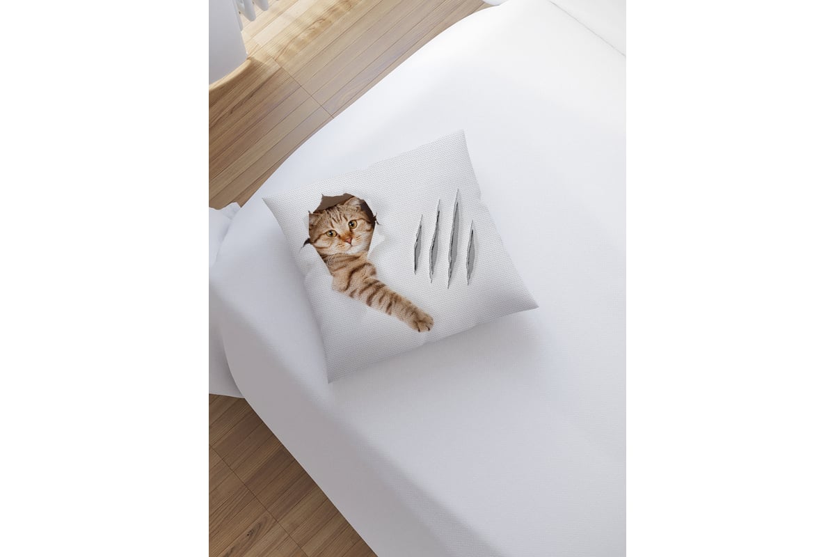 Наволочка декоративная на молнии, чехол на подушку JoyArty "Кот с царапиной” 45x45 см sl_31202 ...