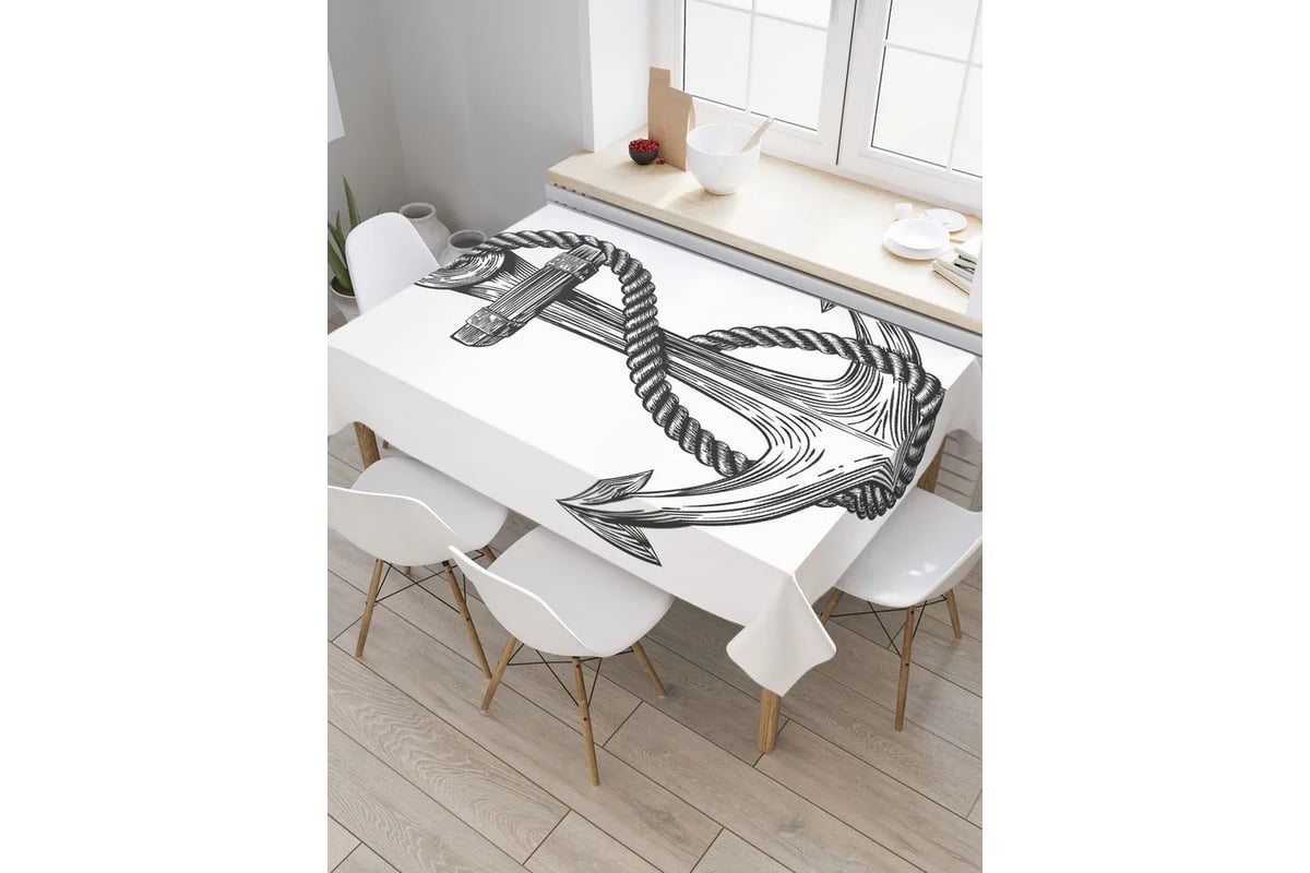 Прямоугольная тканевая скатерть на стол с рисунком JoyArty Наклоненный якорь 145х180 см tc_5329 ...