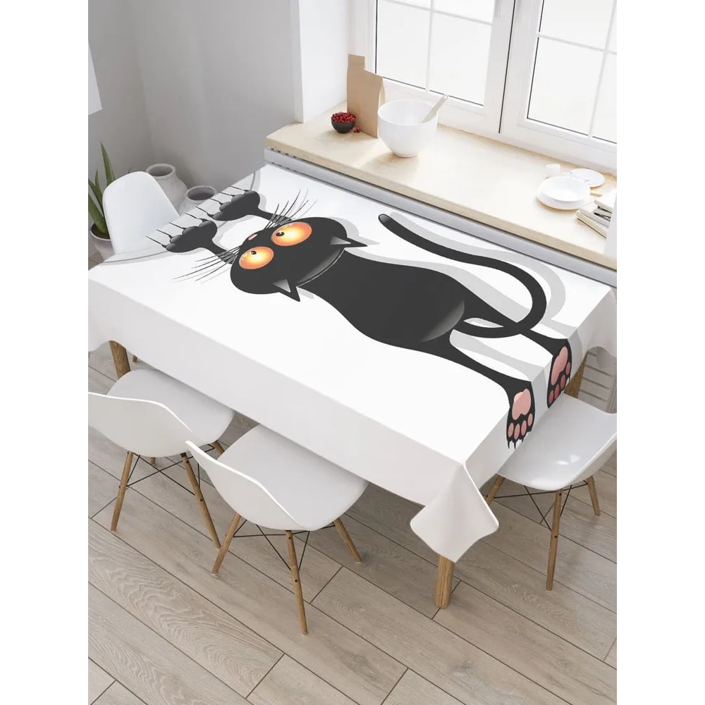 Прямоугольная тканевая скатерть на стол с рисунком JoyArty Кот-шкодник 145х180 см tc_18507 ...