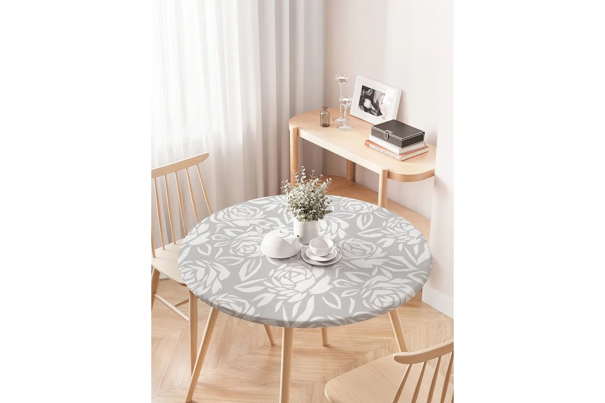 Скатерть на кухонный стол JoyArty Куст роз, круглая, на резинке, диаметр 75-100 см, серия 8 ...