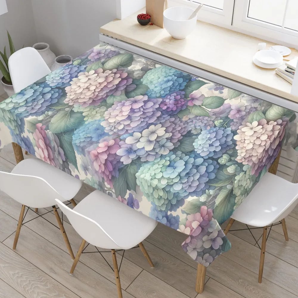 Прямоугольная тканевая скатерть на стол с рисунком JoyArty "Поле гортензий" 120 на 145 см tc ...