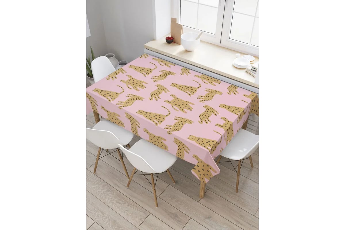 Прямоугольная водоотталкивающая скатерть на стол JoyArty "Забавные леопарды" 120x145 tcox_385251 ...