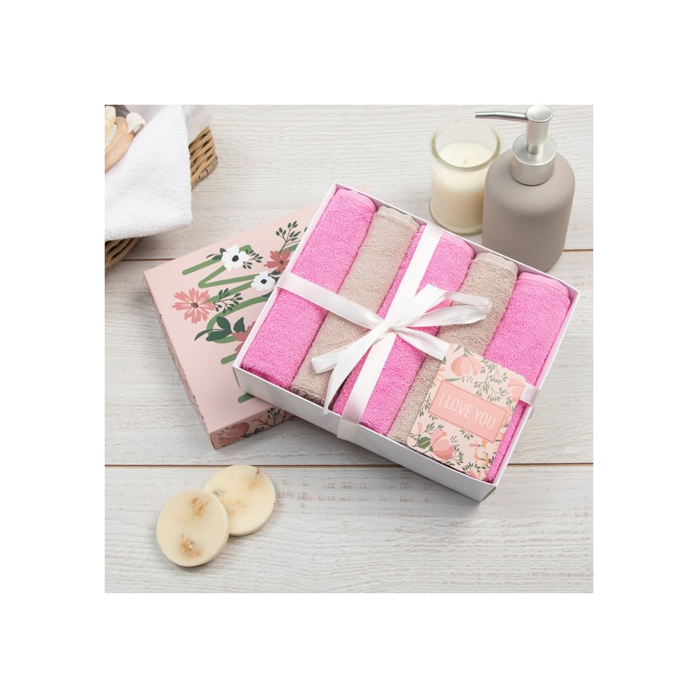 Набор махровых салфеток Этель For mom 30x30 см -5шт, 100% хл, 340гр/м2 ...