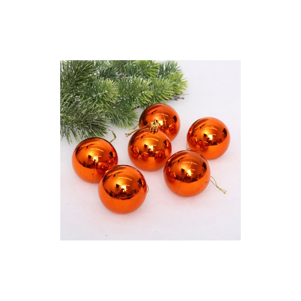 Новогодние шары Серпантин 6 см, набор 6 шт., "Глянец", Янтарь, пакет ...