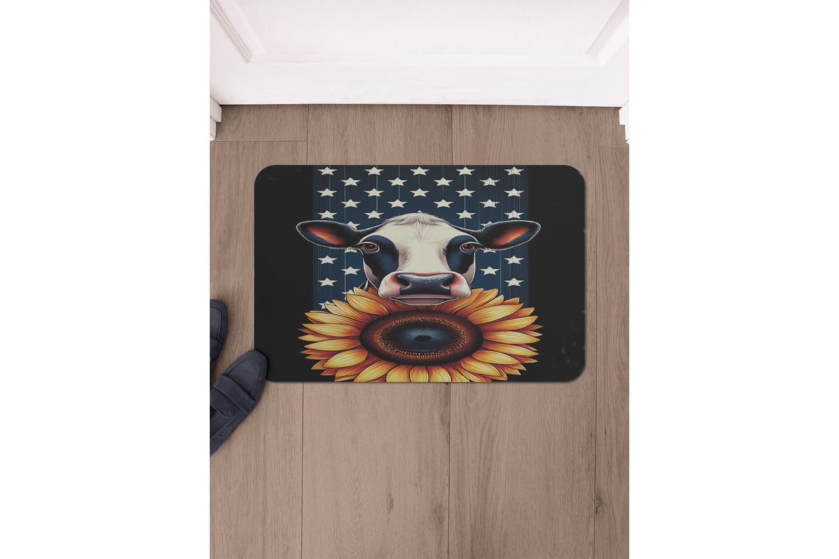 Коврик в прихожую JoyArty прямоугольный Корова и подсолнух 58x38 см sbmrec_sd3437_58x38 ...