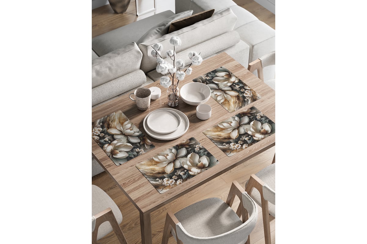 Сервировочные салфетки на стол JoyArty "Магнолия и мрамор", 30x46 см , ser002_sd3482_30x46 ...