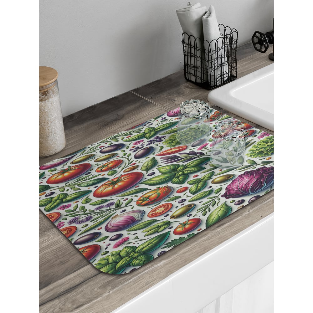 Коврик для сушки посуды JoyArty прямоугольный Дачные овощи 58x38 см sbmrec_sd3414_58x38 ...