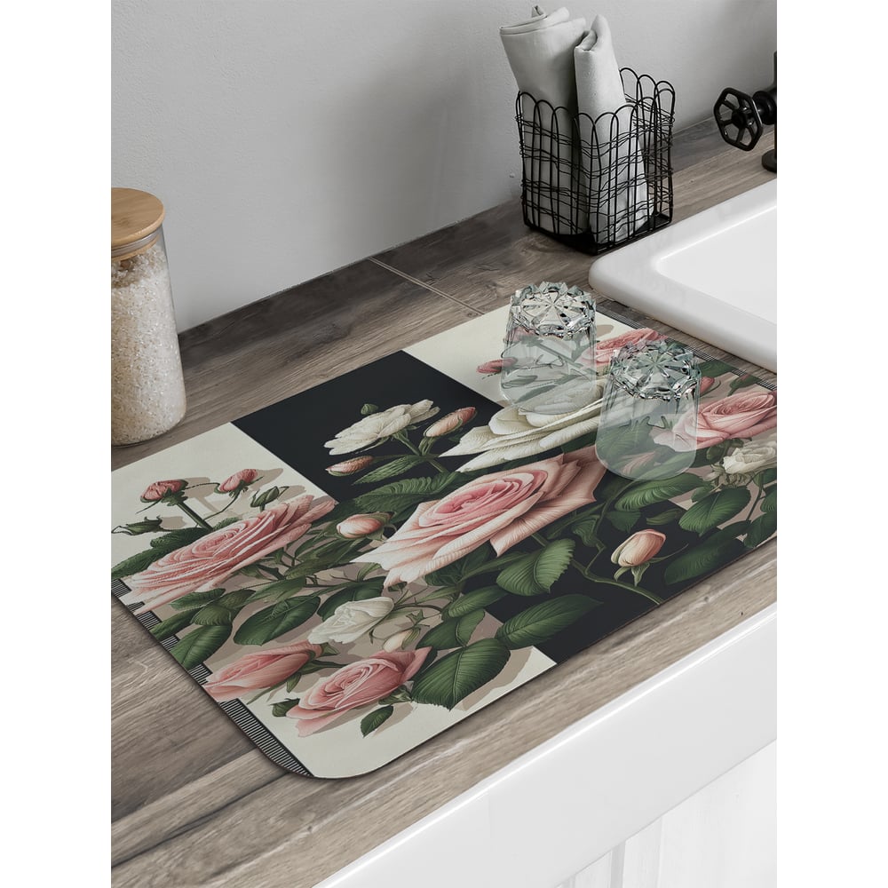 Коврик для сушки посуды JoyArty прямоугольный Розы в полоску 58x38 см sbmrec_sd3441_58x38 ...