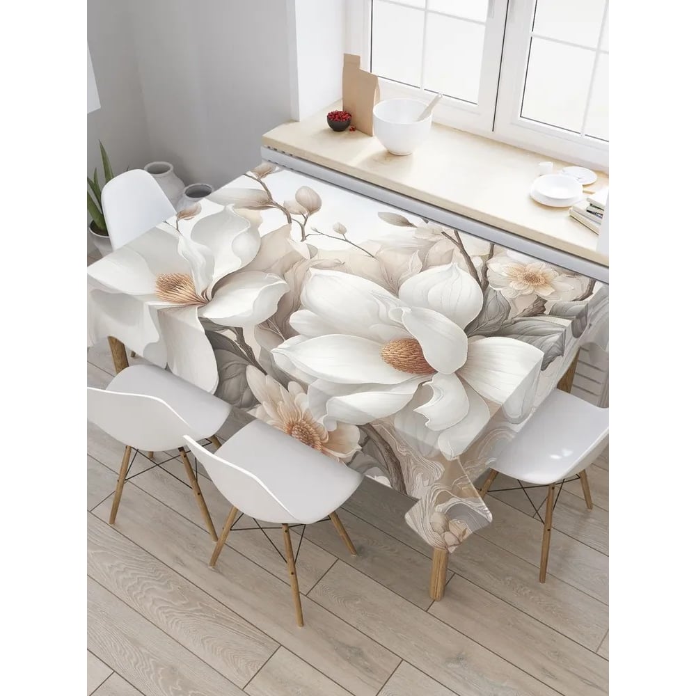 Прямоугольная тканевая скатерть на стол JoyArty с рисунком "Магнолия", 120 на 145 см, tc_sd3462 ...