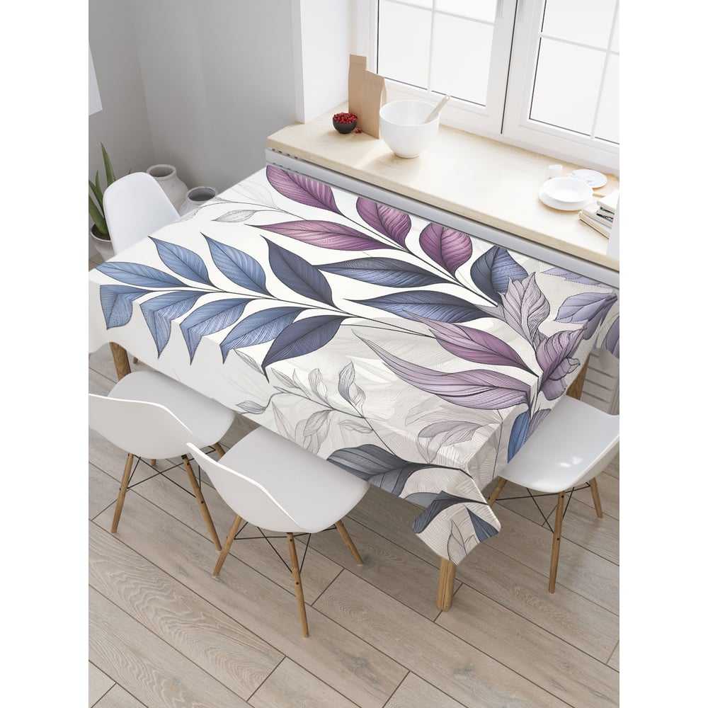 Прямоугольная тканевая скатерть на стол JoyArty с рисунком "Листья бледные", 120 на 145 см, tc ...