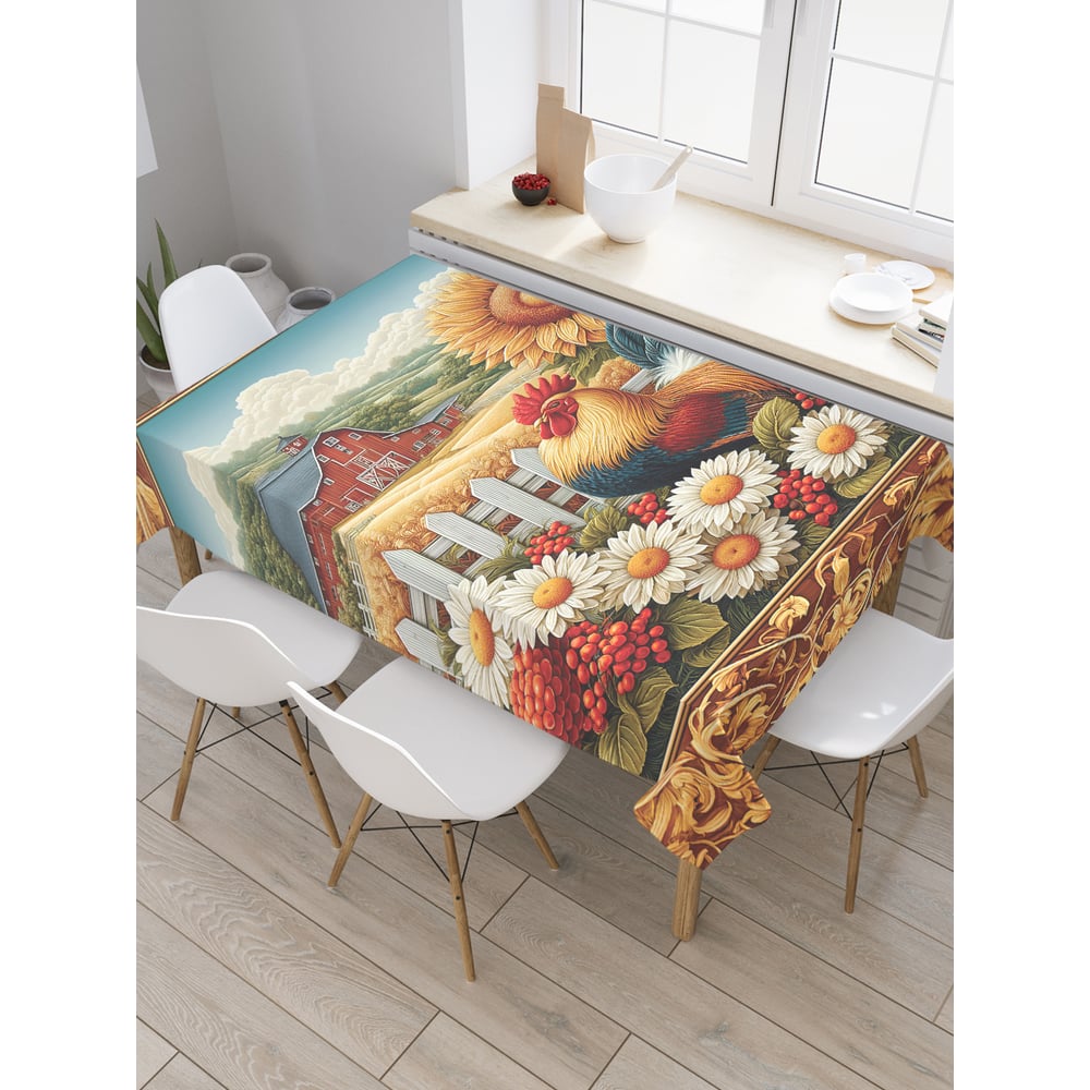 Прямоугольная тканевая скатерть на стол JoyArty с рисунком "Деревенская жизнь", 145 на 180 см ...