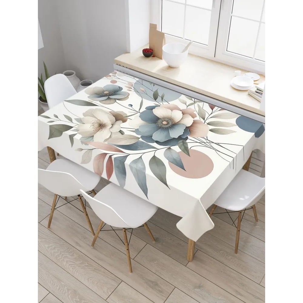 Прямоугольная тканевая скатерть на стол JoyArty с рисунком "Геометрия цветов", 120 на 145 см, tc ...