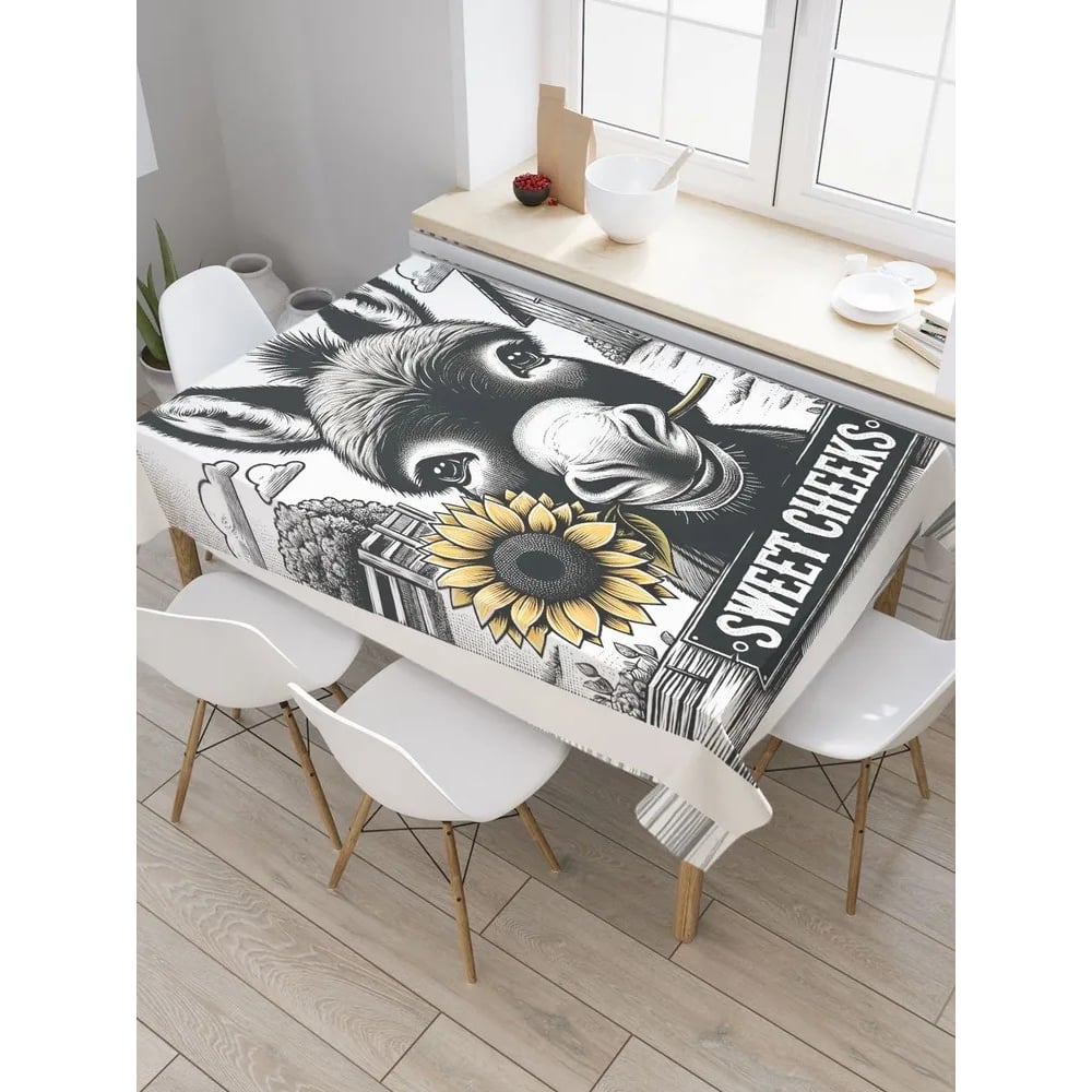 Прямоугольная тканевая скатерть на стол JoyArty с рисунком "Фото ослика", 120 на 145 см, tc ...