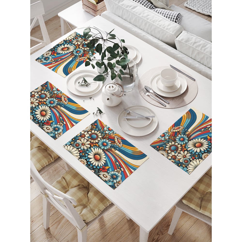 Салфетки на стол для сервировки прямоугольные, плейсмат JoyArty "Нарисовал ромашки", 32x46 см, в ...