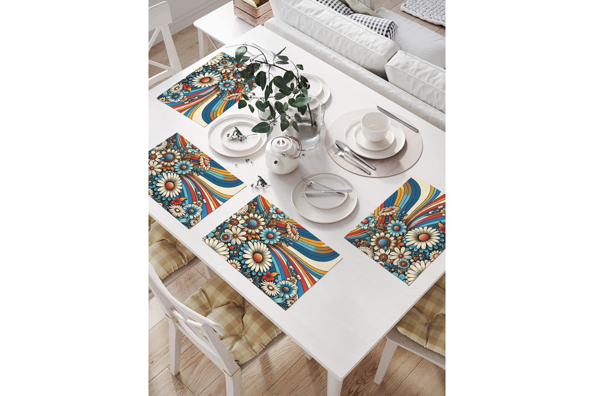 Салфетки на стол для сервировки прямоугольные, плейсмат JoyArty "Нарисовал ромашки", 32x46 см, в ...