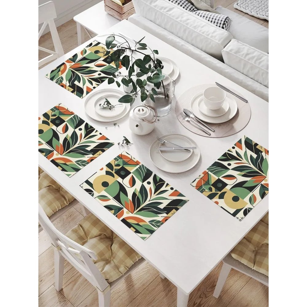 Салфетки на стол для сервировки прямоугольные, плейсмат JoyArty "Геометрия листьев", 32x46 см, в ...