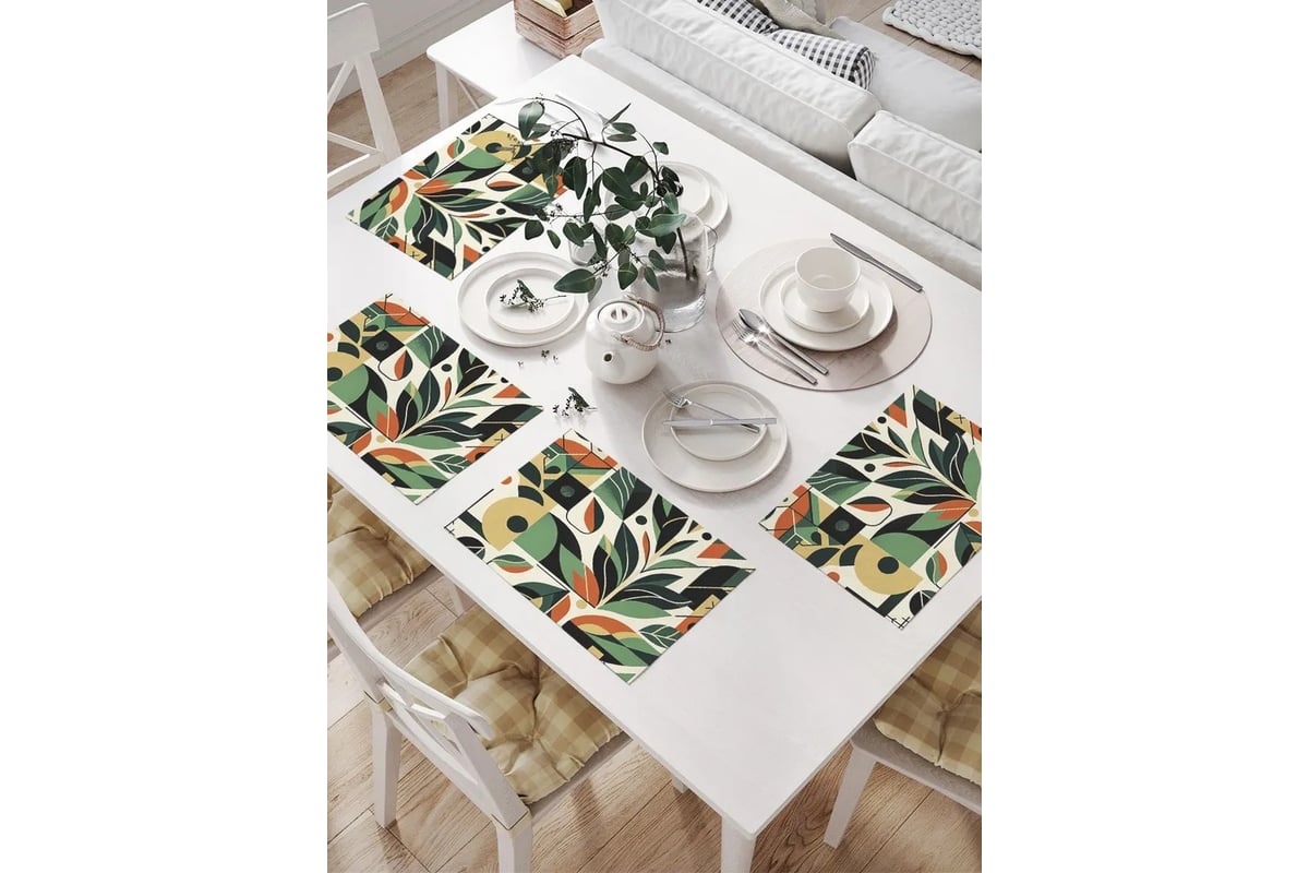 Салфетки на стол для сервировки прямоугольные, плейсмат JoyArty "Геометрия листьев", 32x46 см, в ...