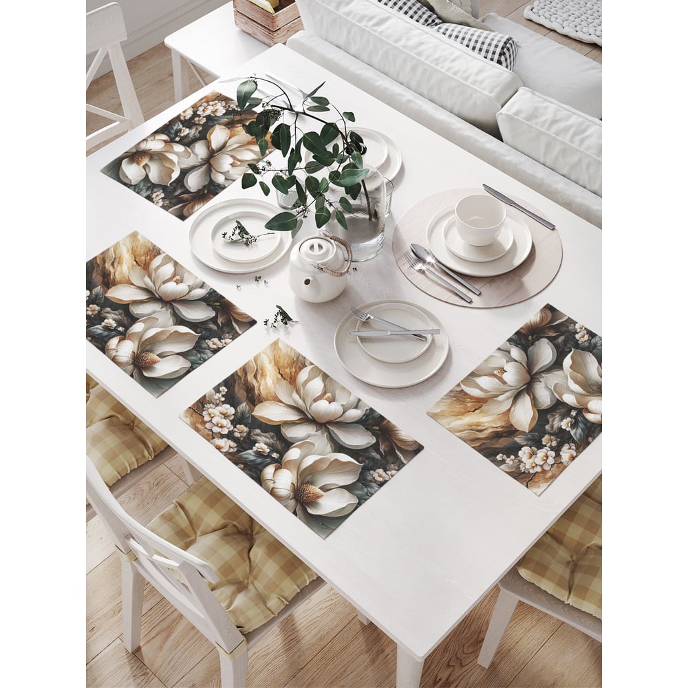 Салфетки на стол для сервировки прямоугольные, плейсмат JoyArty "Магнолия и мрамор", 32x46 см, в ...