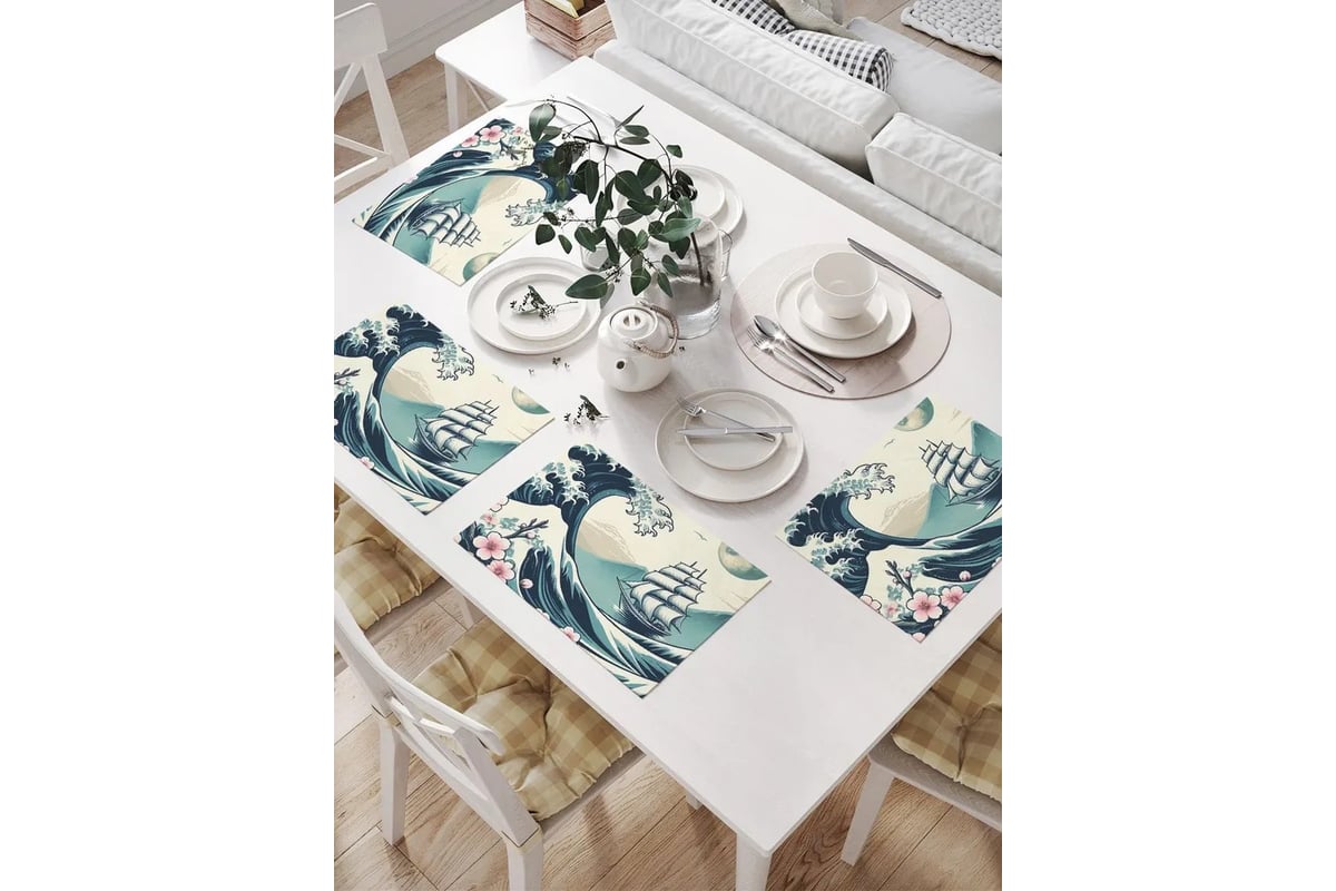 Салфетки на стол для сервировки прямоугольные, плейсмат JoyArty "Корабль на волнах", 32x46 см, в ...