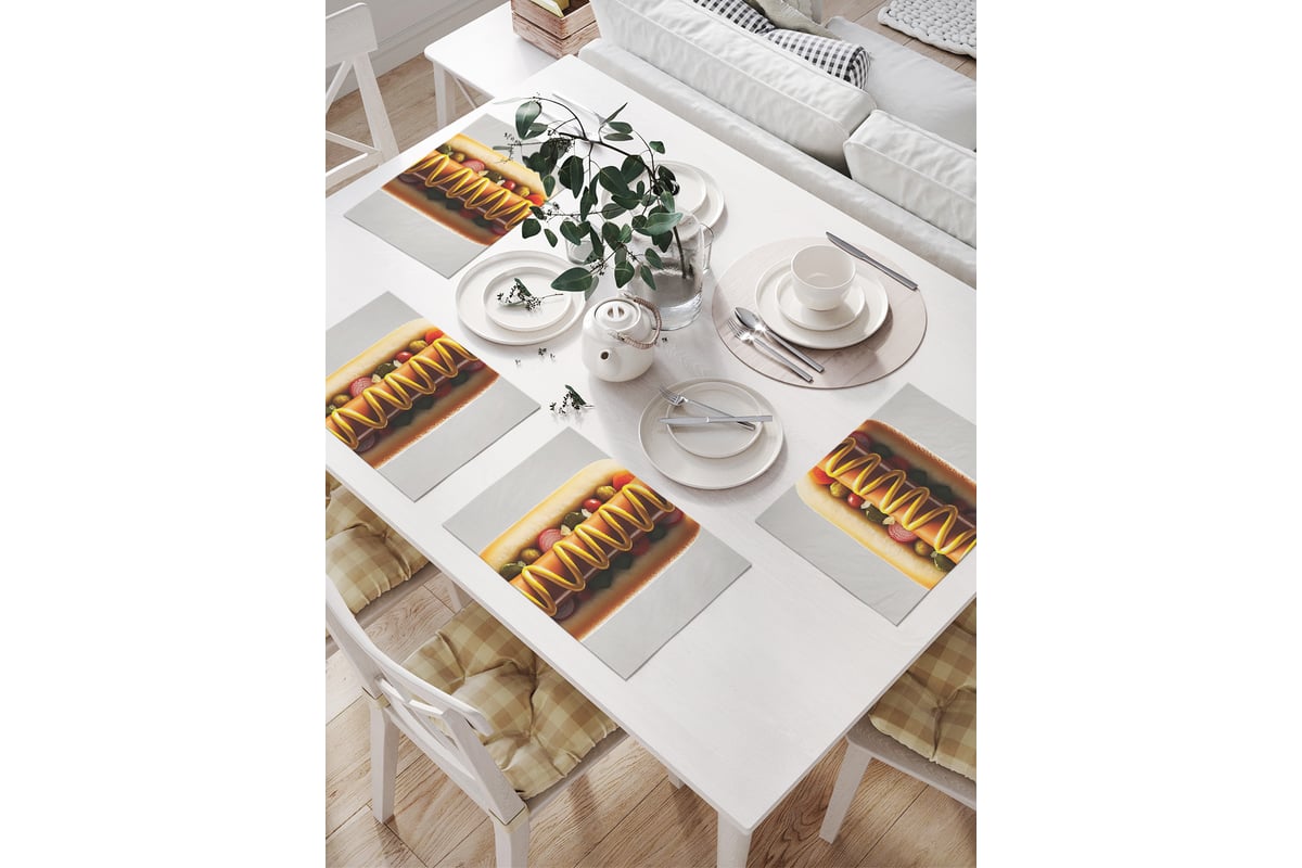 Салфетки на стол для сервировки прямоугольные, плейсмат JoyArty "Хот-дог", 32x46 см, в комплекте ...