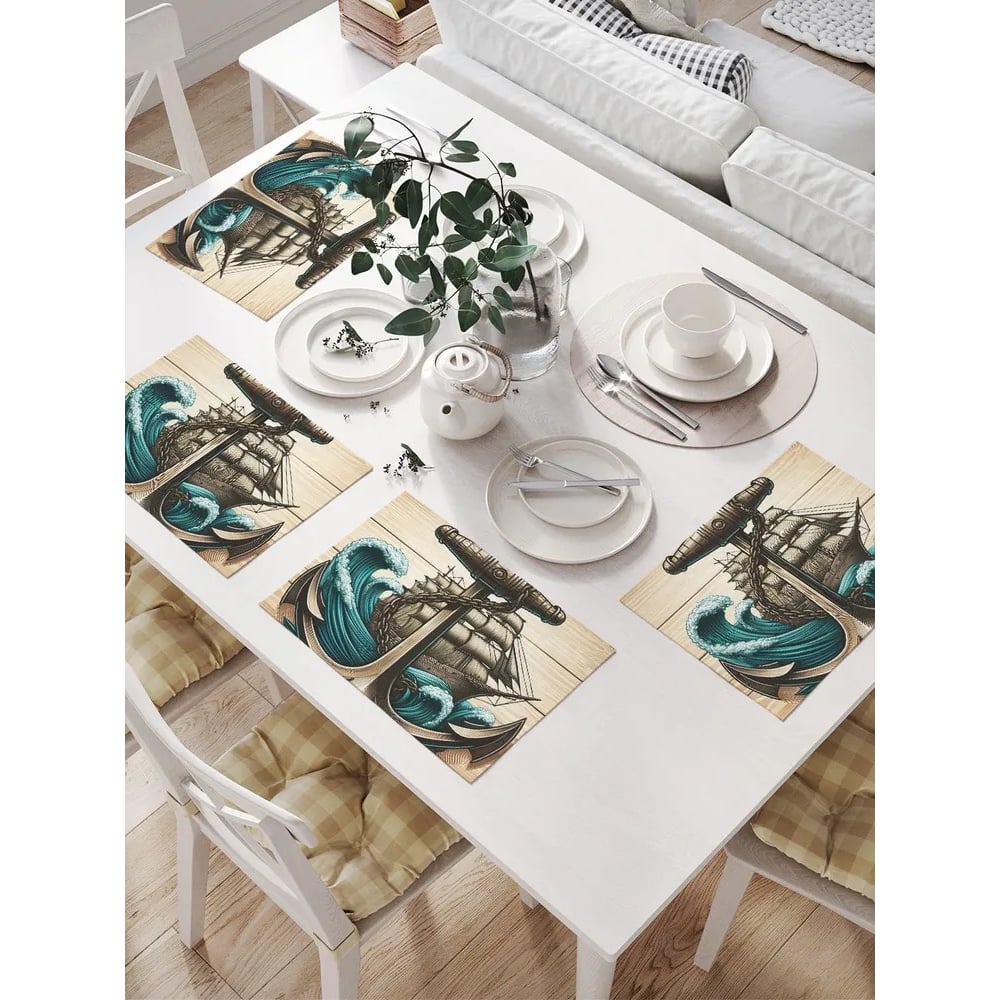Салфетки на стол для сервировки прямоугольные, плейсмат JoyArty "Якорь на дереве", 32x46 см, в ...