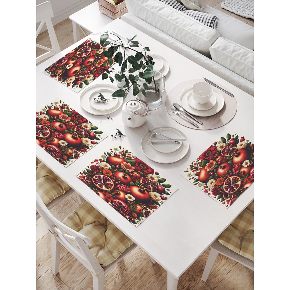 Салфетки на стол для сервировки прямоугольные, плейсмат JoyArty "Гранатовый букет", 32x46 см, в ...