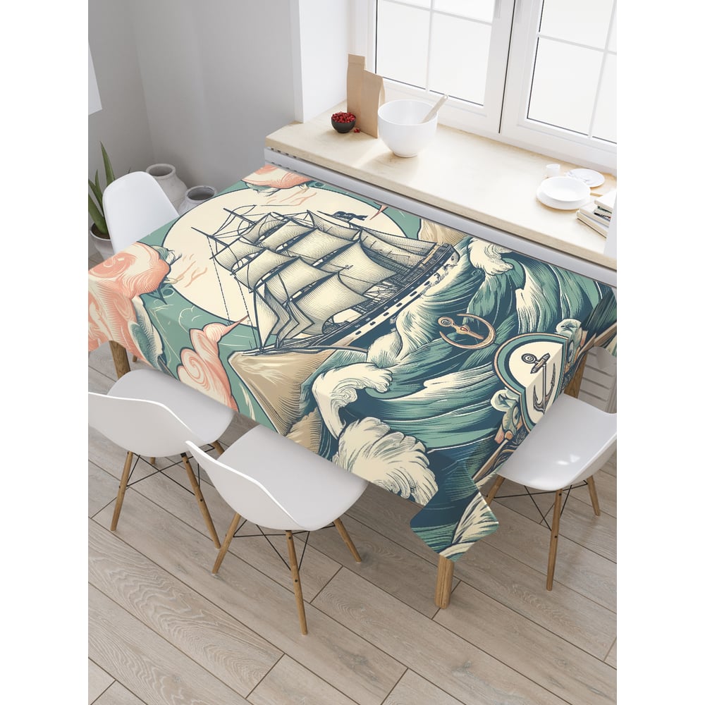 Прямоугольная тканевая скатерть на стол с рисунком JoyArty Корабль в пути 145х180 см tc_sd3484 ...