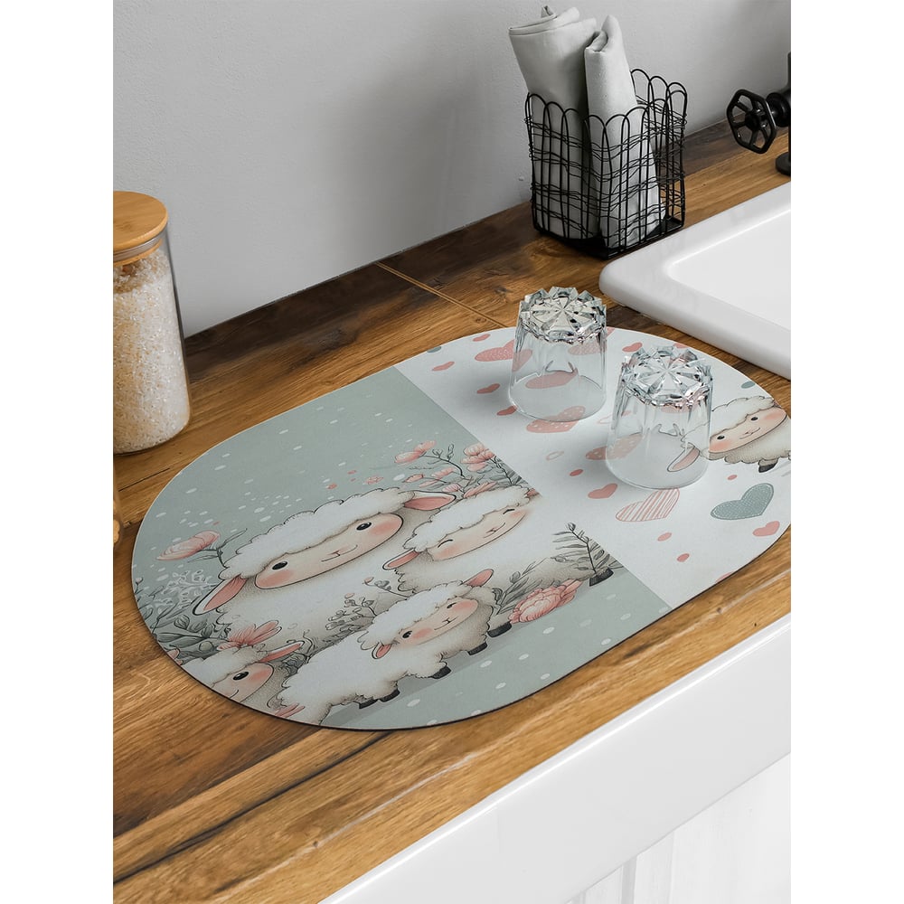 Коврик для сушки посуды JoyArty Милые овечки овальный 58x38 см sbm_sd3439_58x38 - выгодная цена ...