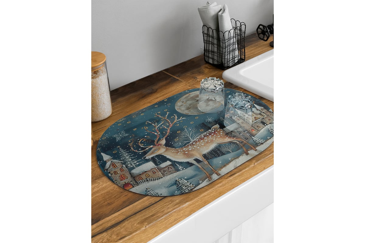 Коврик для сушки посуды JoyArty Олень под луной овальный 58x38 см sbm_sd3987_58x38 - выгодная ...