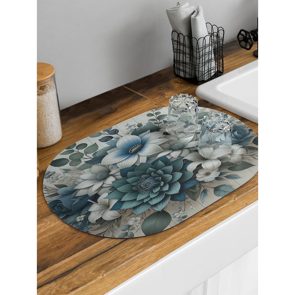 Коврик для сушки посуды JoyArty Зеленые сухоцветы овальный 58x38 см sbm_sd3480_58x38 - выгодная ...