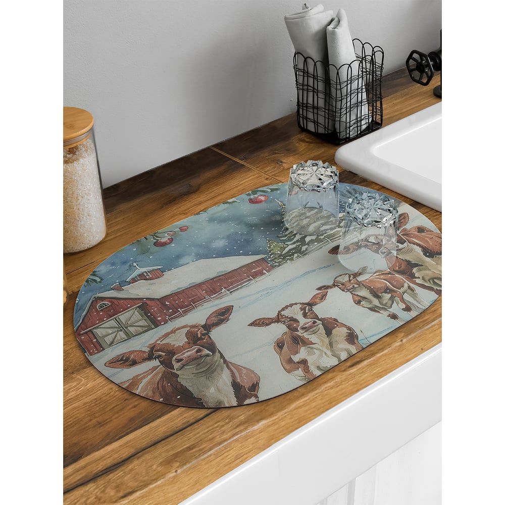 Коврик для сушки посуды JoyArty Зимняя ферма овальный 58x38 см sbm_sd3990_58x38 - выгодная цена ...