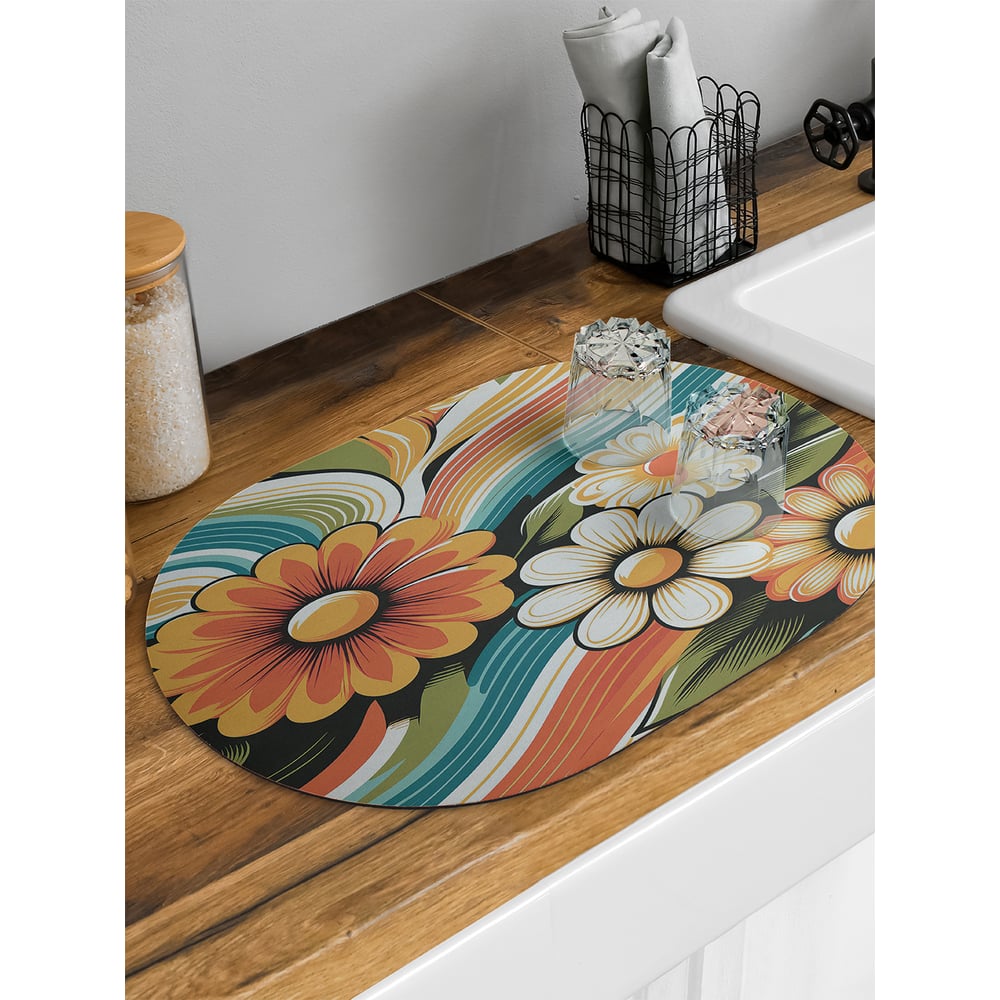 Коврик для сушки посуды JoyArty Раскраска цветов овальный 58x38 см sbm_sd3549_58x38 - выгодная ...