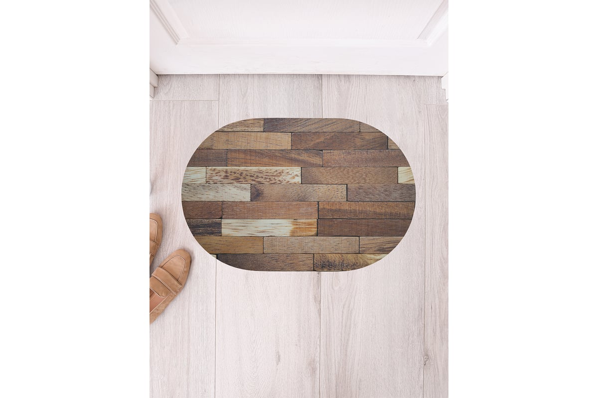 Коврик придверный грязезащитный в прихожую JoyArty с принтом Гармония досок овальный 58x38 см ...