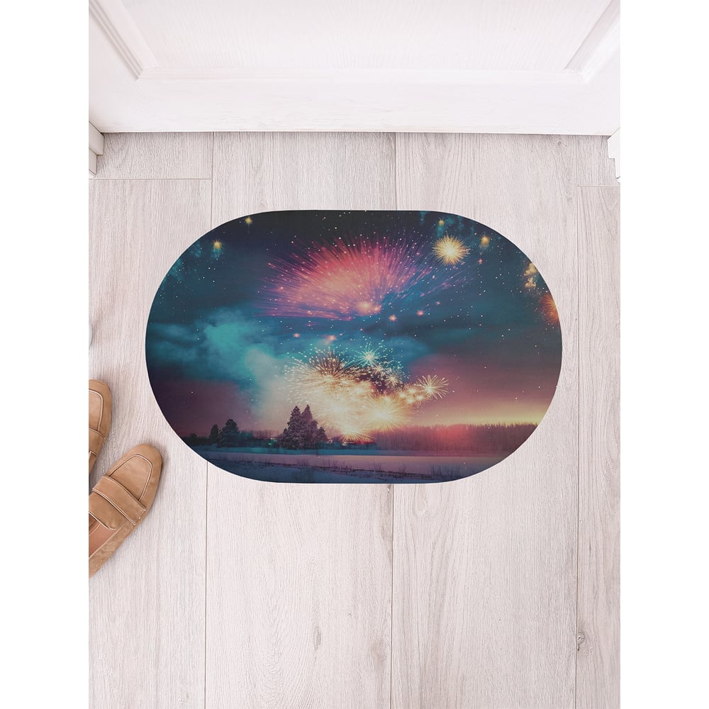 Коврик придверный грязезащитный в прихожую JoyArty с принтом Салют зимой овальный 58x38 см sbm ...
